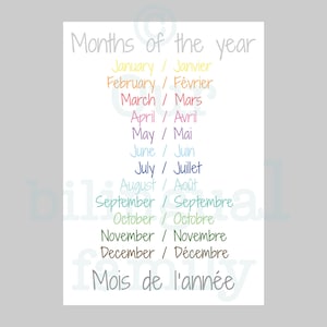 English French Bilingual "months of the Year" Poster ,nursery Art ...