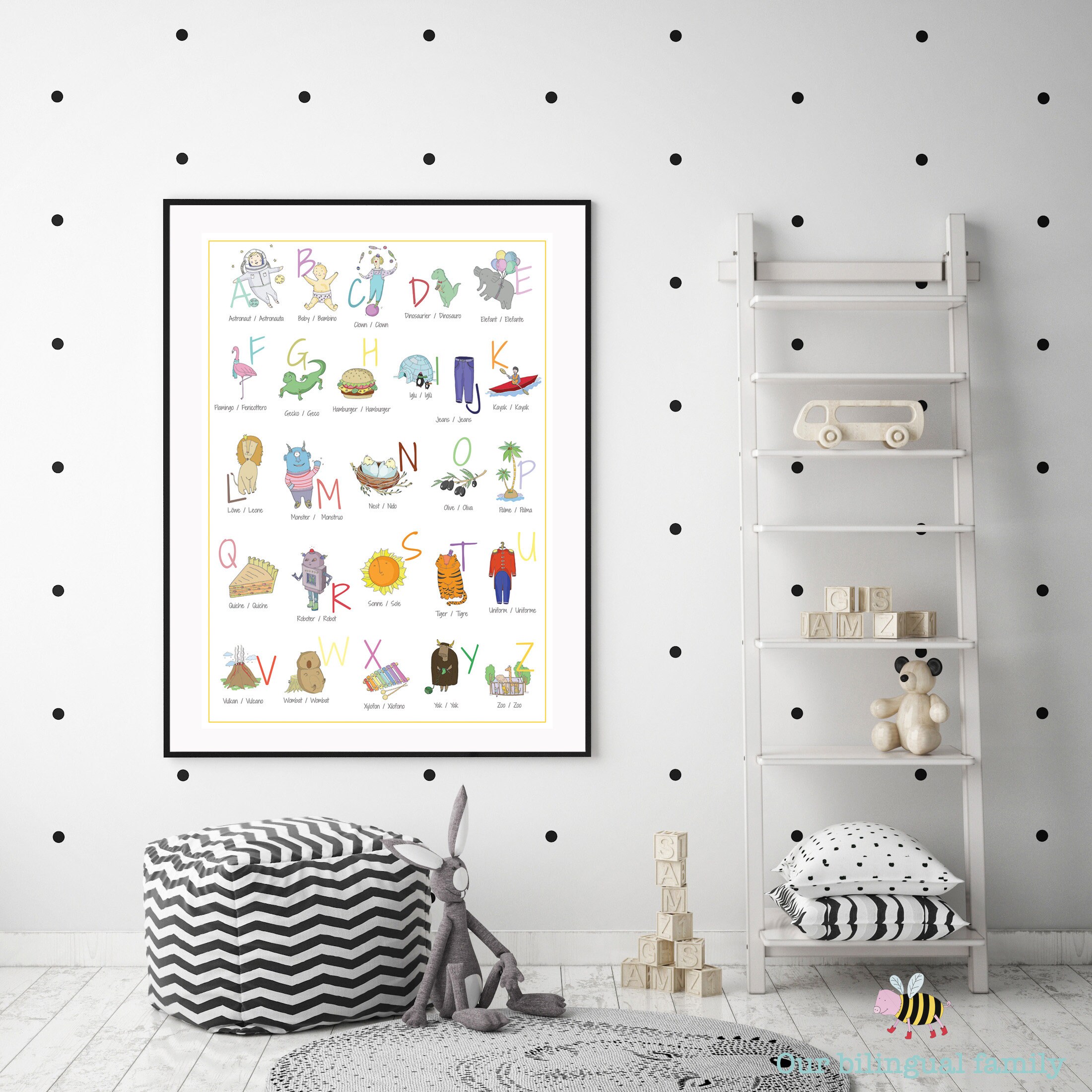 German Italian Bilingual Alphabet Poster, Nursery Art, Digital Download ...