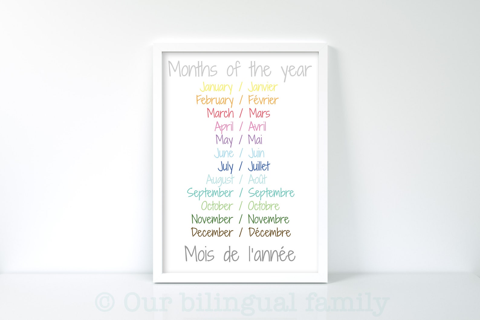 English French Bilingual "months of the Year" Poster ,nursery Art ...
