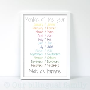 English French Bilingual "months of the Year" Poster ,nursery Art ...