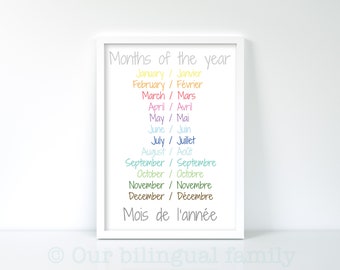 English Spanish Bilingual "months of the Year" Poster ,nursery Art ...