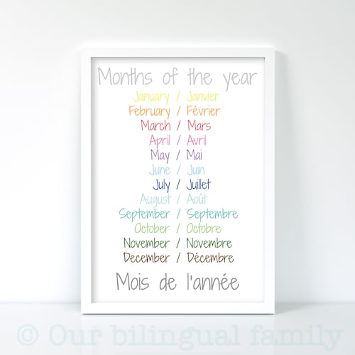 English French Bilingual months of the Year Poster - Etsy