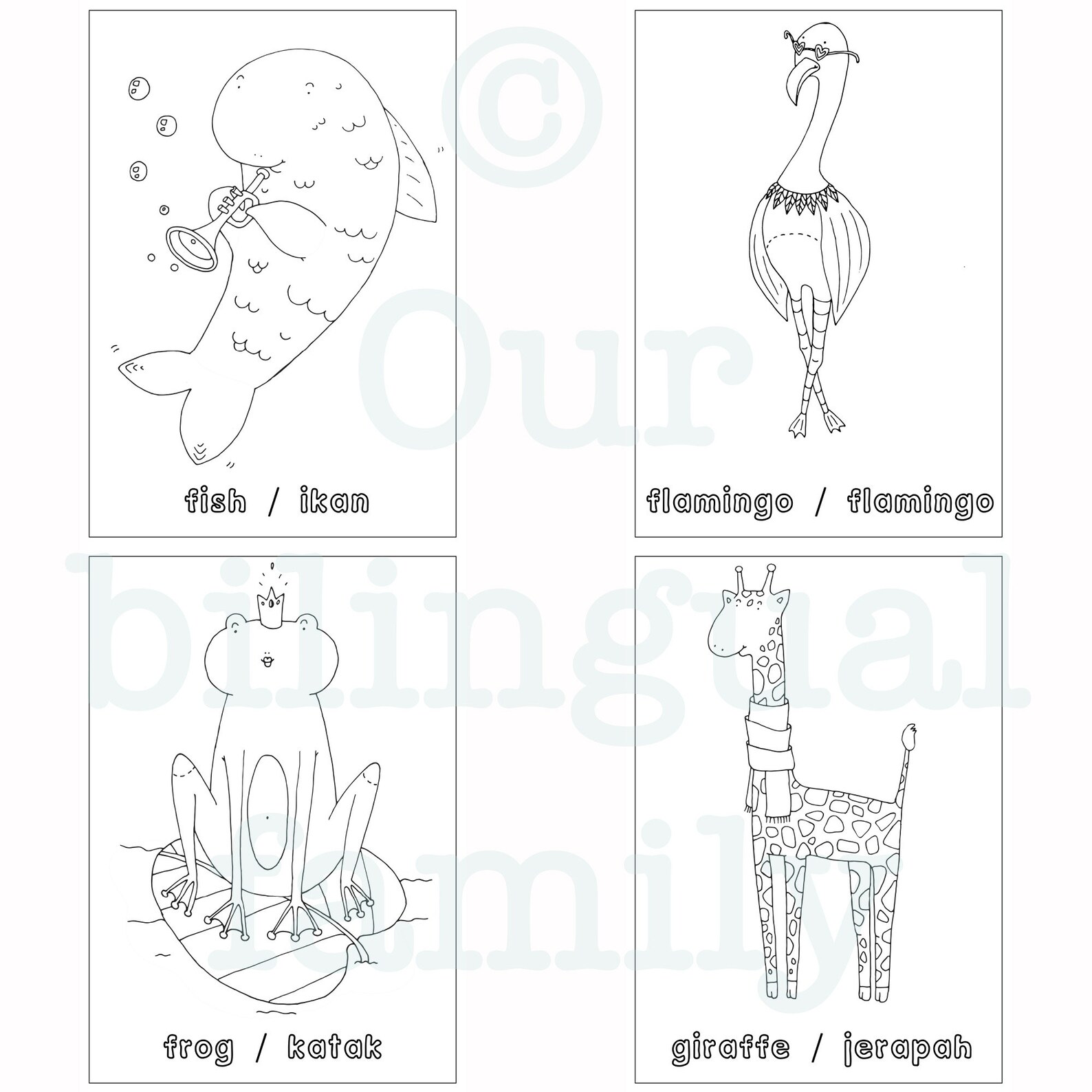 English Indonesian Bilingual Animal Colouring in Pages - Etsy UK