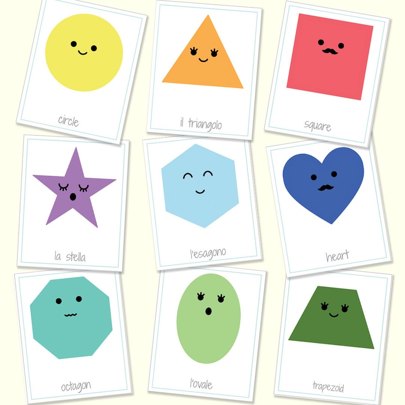 English Italian Bilingual Shapes Flash Cards, Printable Games ...