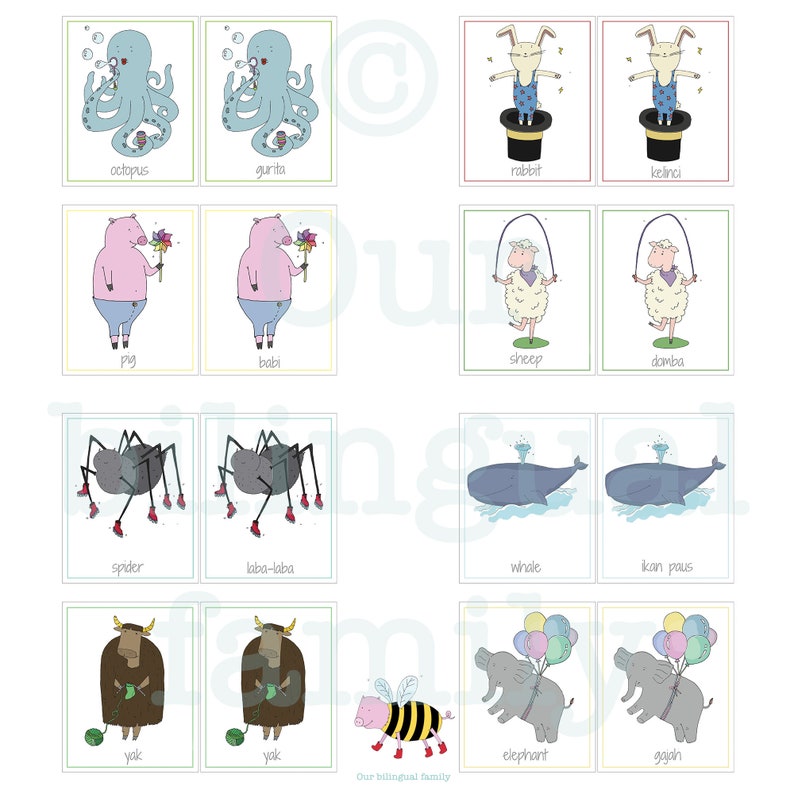 English Indonesian Bilingual Animal Flash Cards, Printable Games ...