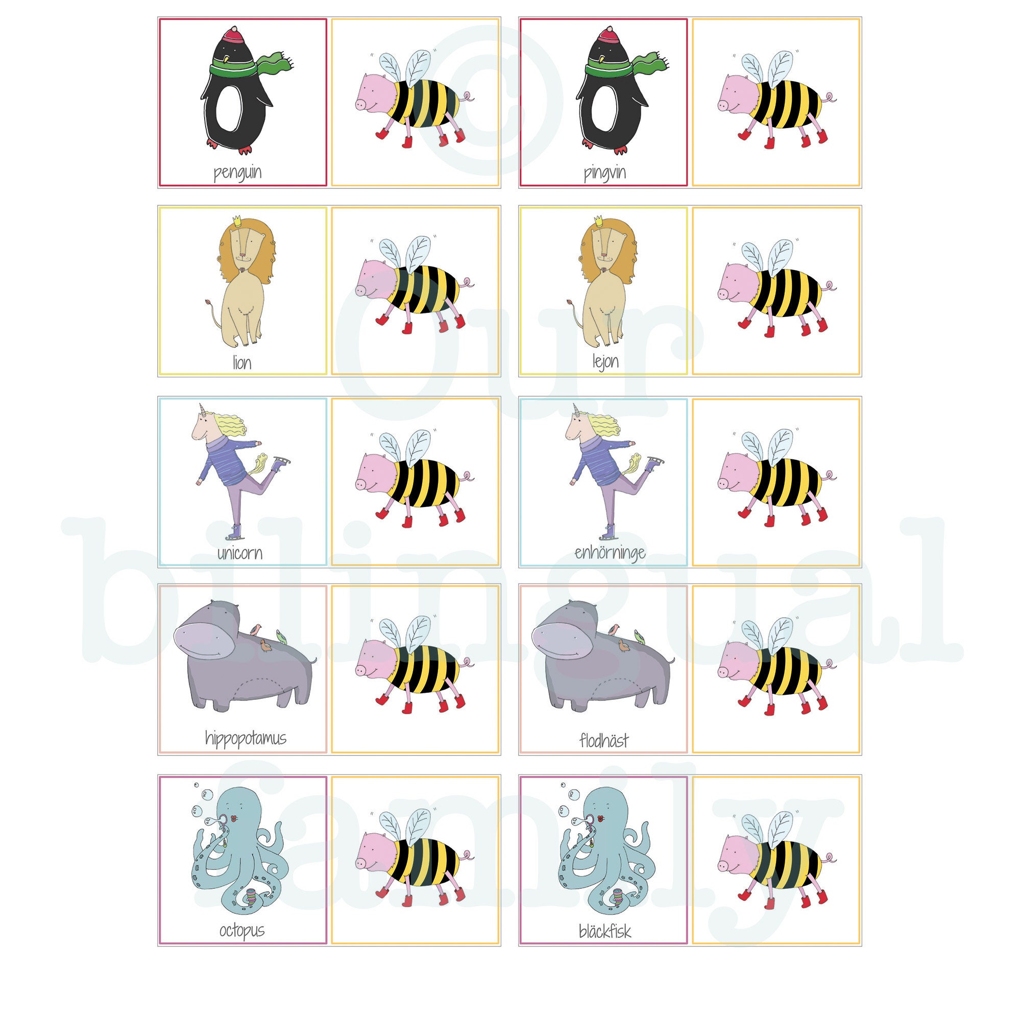English Swedish Bilingual Animal Memory Game Animals - Etsy