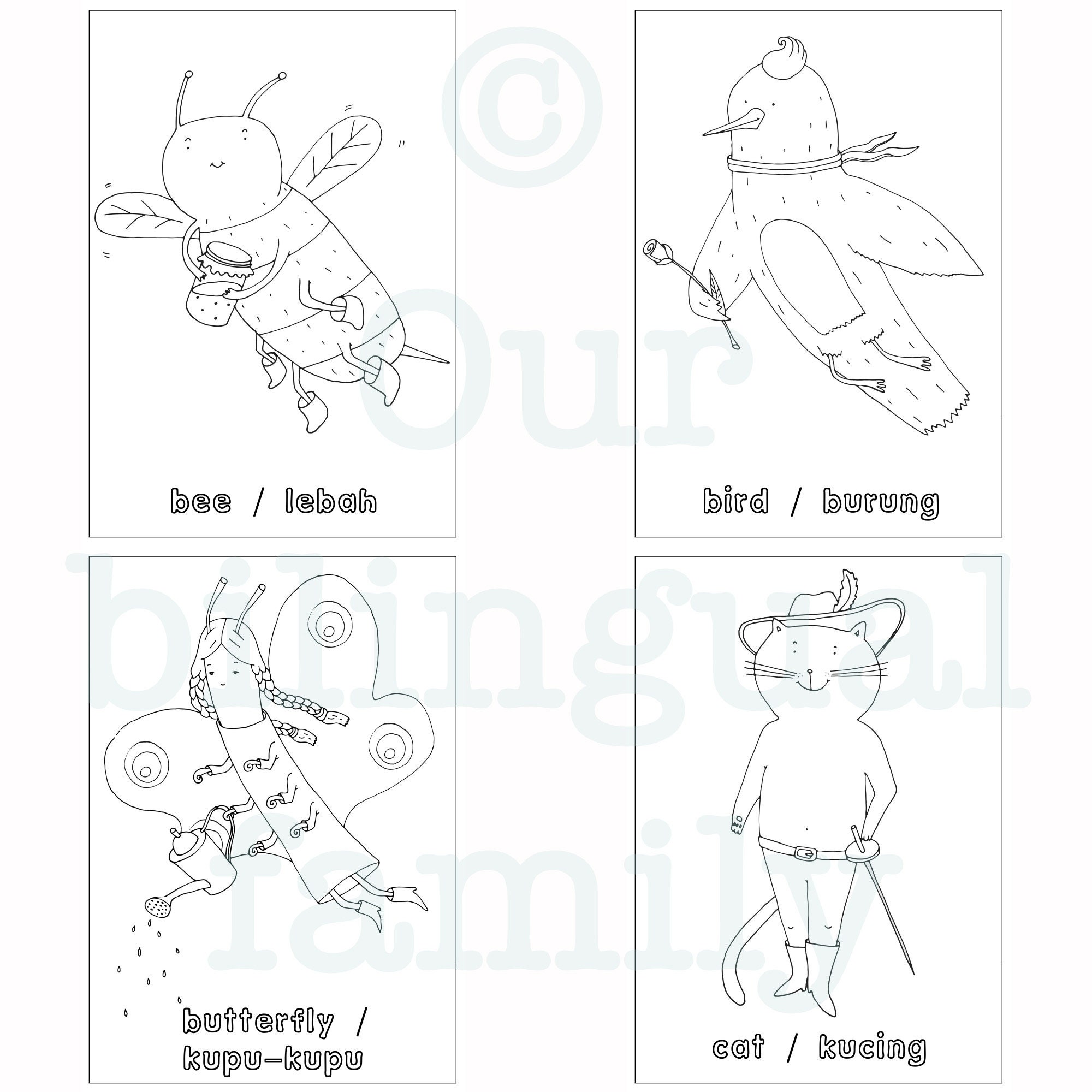 English Indonesian Bilingual Animal Colouring in Pages - Etsy UK