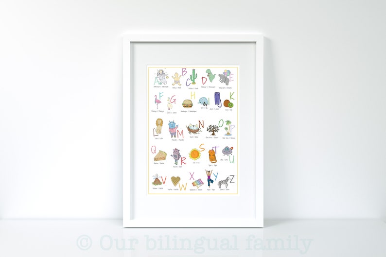 English Portuguese Bilingual Alphabet Poster, Nursery Art, Digital ...
