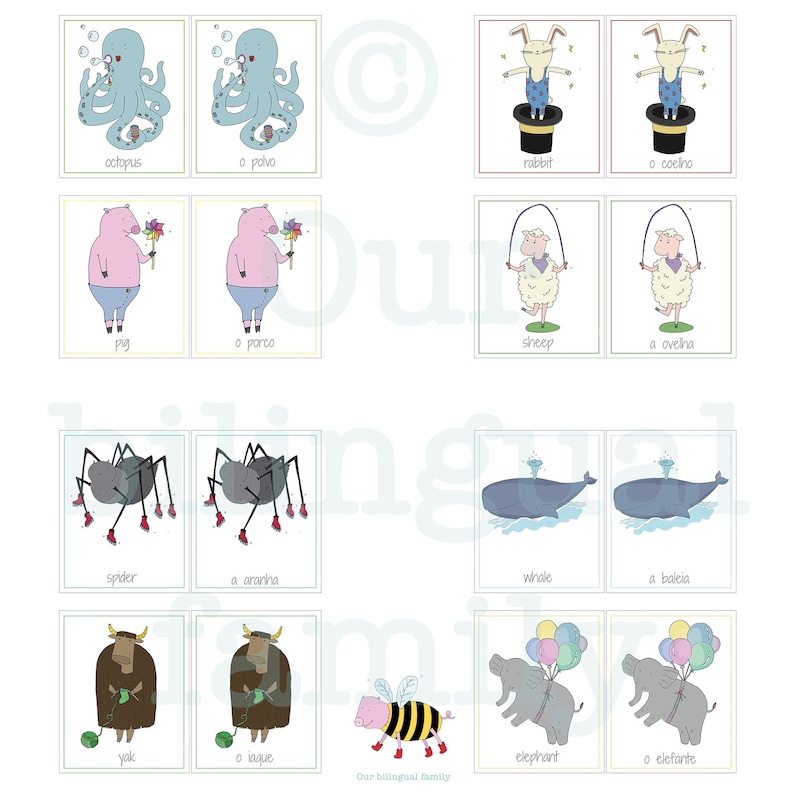 English Portuguese Bilingual Animal Flash Cards, Printable Games ...
