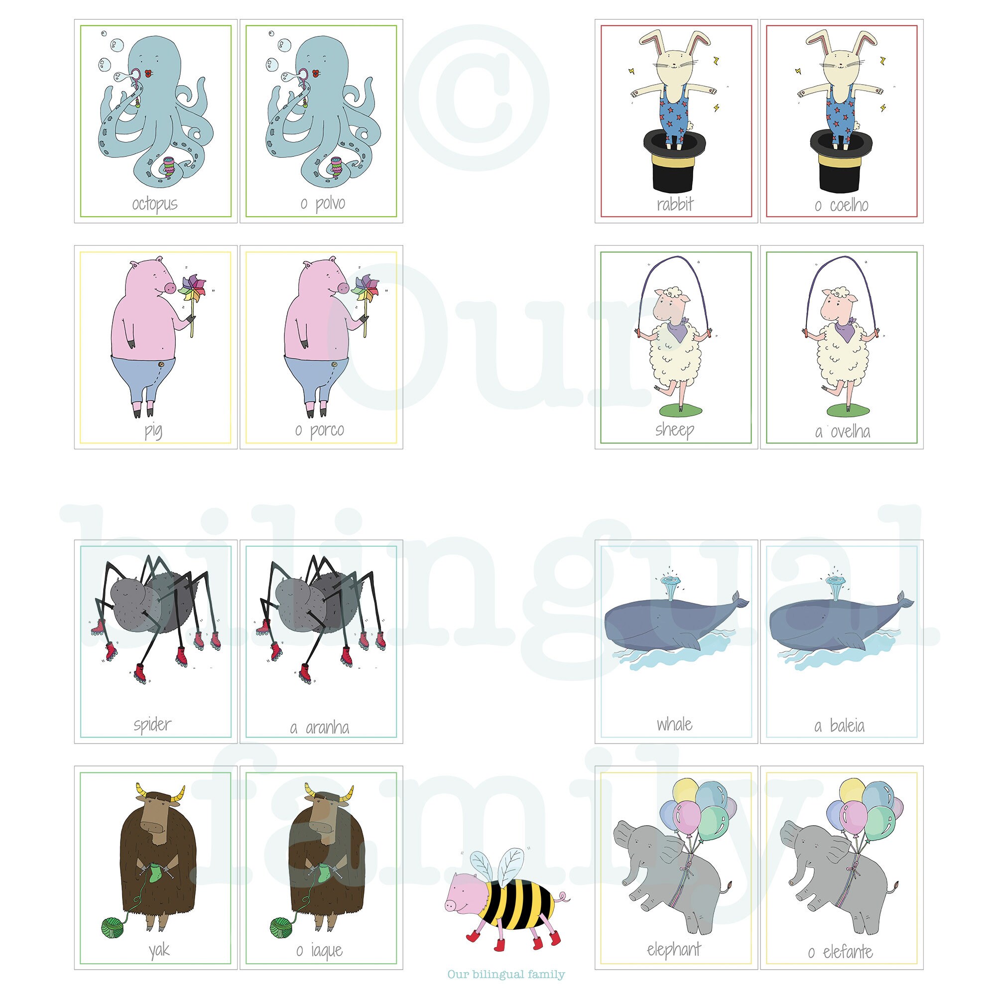 English Portuguese Bilingual Animal Flash Cards, Printable Games ...