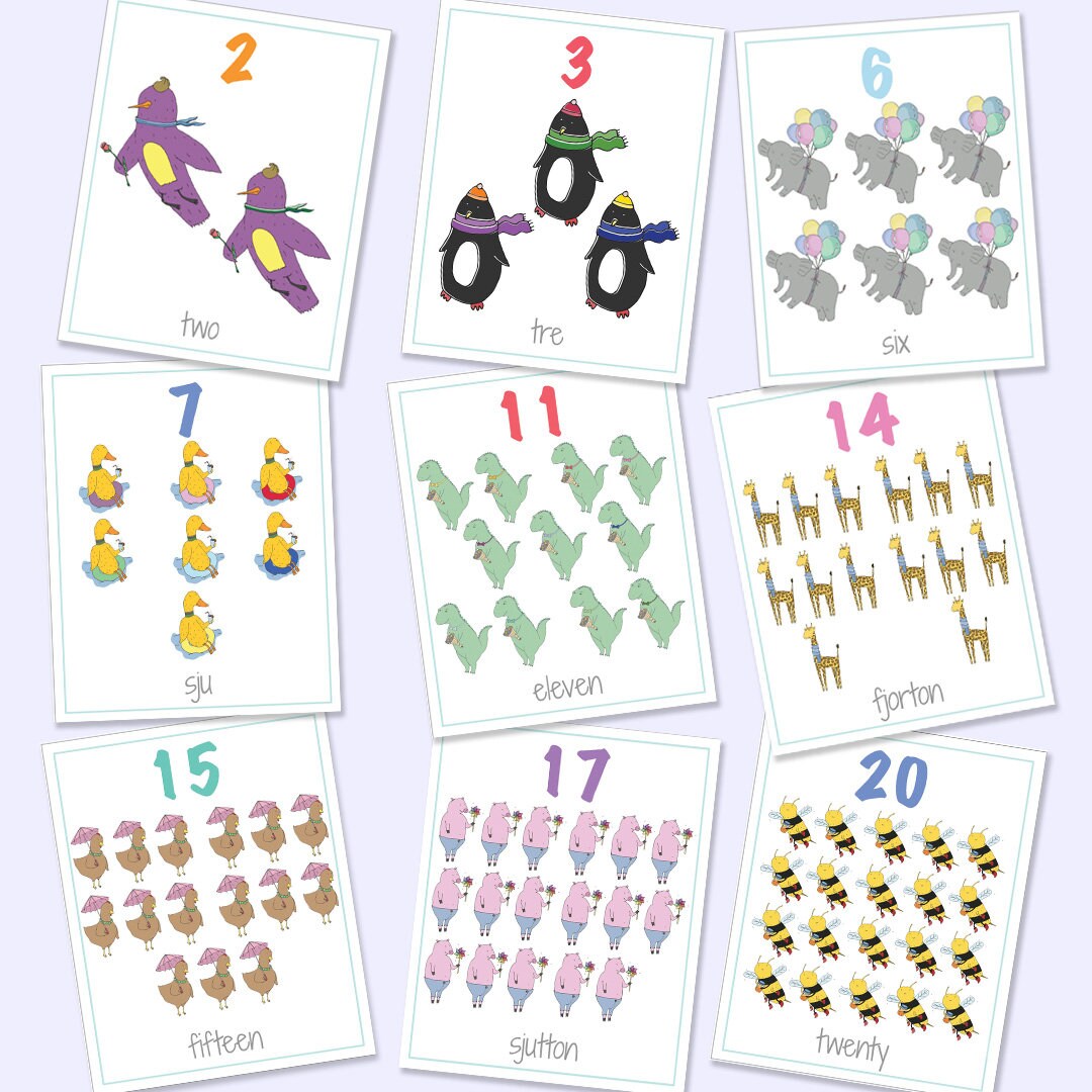 English Swedish Bilingual Numbers Flash Cards 1-20 Printable - Etsy