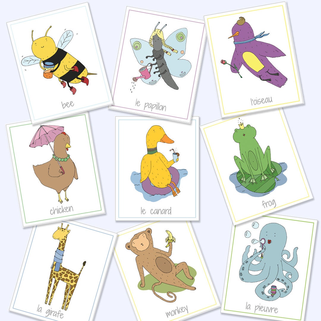 English French Bilingual Animal Flash Cards, Printable Games ...