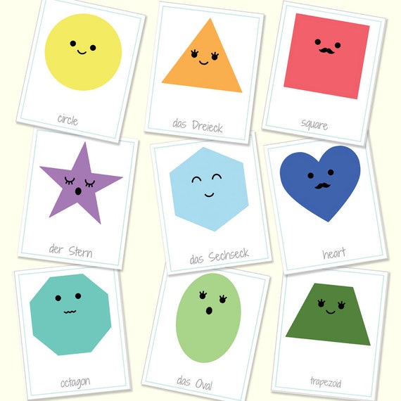 English German Bilingual Shapes Flash Cards Printable Games - Etsy