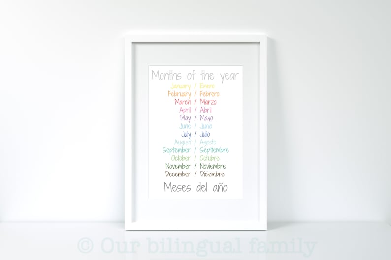 English Spanish Bilingual "months of the Year" Poster ,nursery Art ...