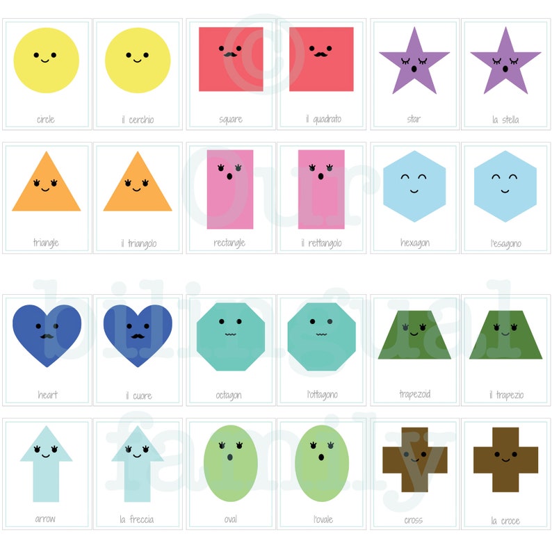 English Italian Bilingual Shapes Flash Cards, Printable Games ...
