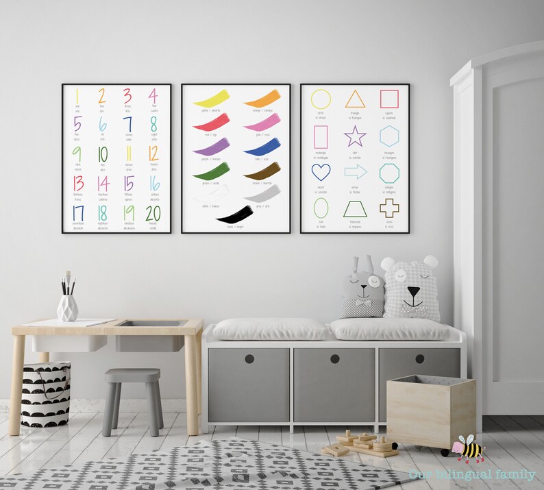 English Spanish Bilingual Language Posters Set of 3, Numbers 1-20 ...