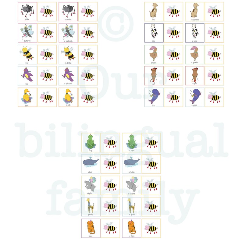 English Portuguese Bilingual Animal Memory Game Animals - Etsy