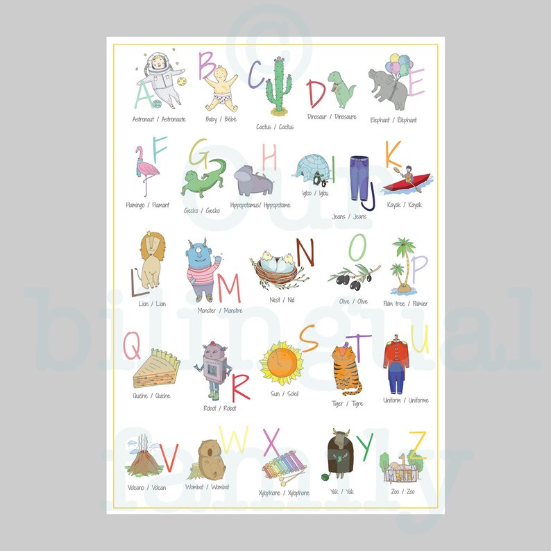 English French Bilingual Alphabet Poster, Nursery Art, Digital Download ...