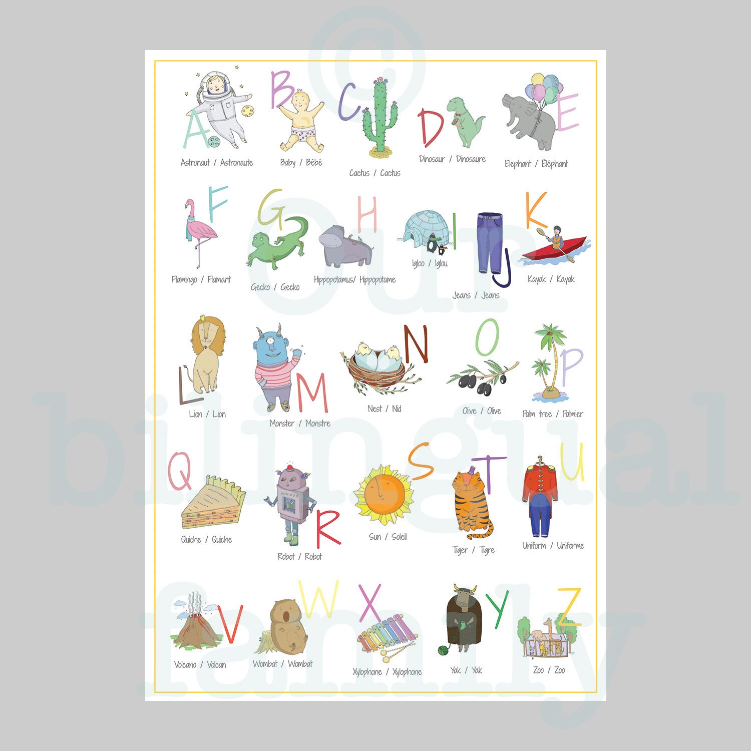 English French Bilingual Alphabet Poster, Nursery Art, Digital Download ...