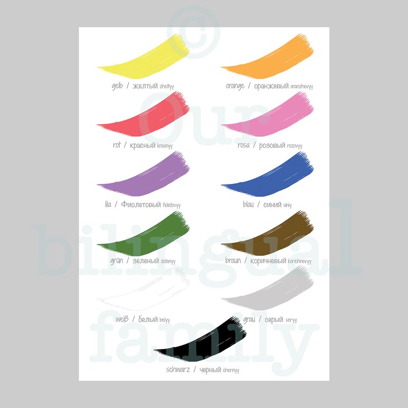 German Russian Bilingual Colours Poster, Colour Chart,nursery Art ...