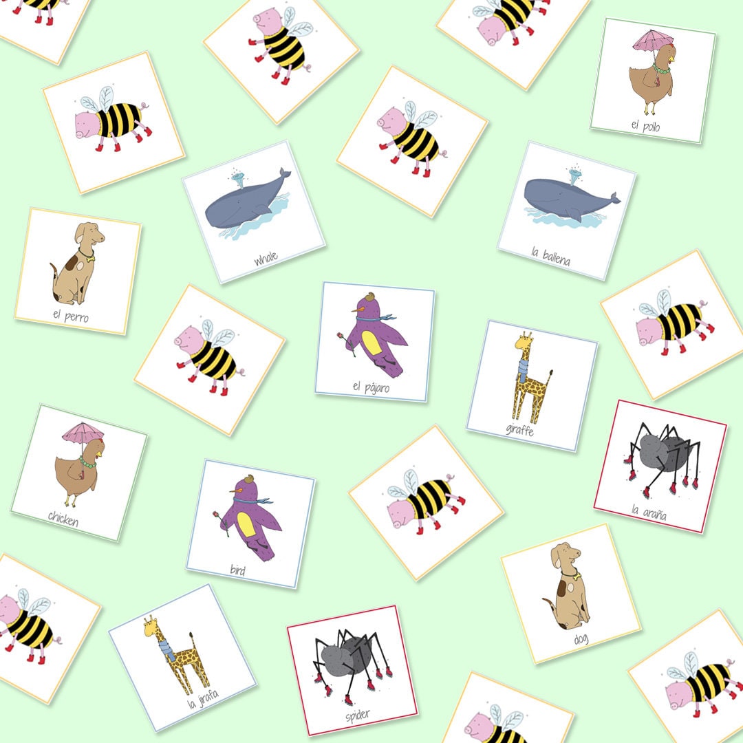 Juego de Memoria Animal Bilingue Español Ingles Animales - Etsy España