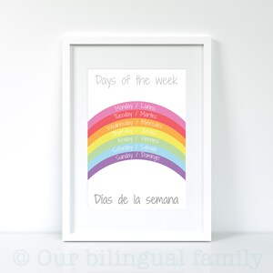 English Spanish Bilingual "days of the Week" Poster ,nursery Art ...