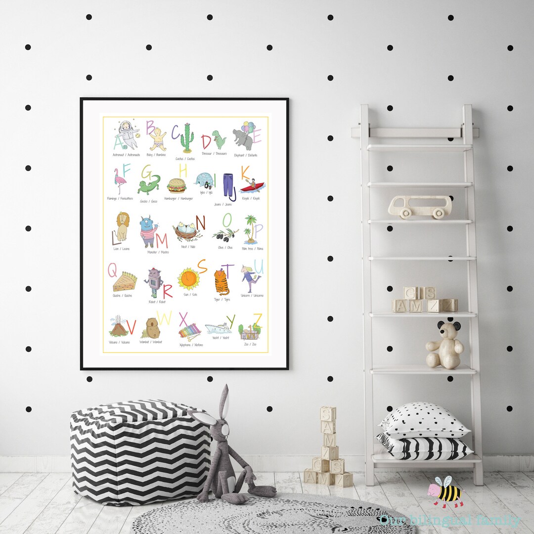 English Italian Alphabet Poster, Bilingual Nursery Art (digital ...