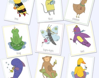 English French Bilingual Animal Flash Cards Printable Games | Etsy