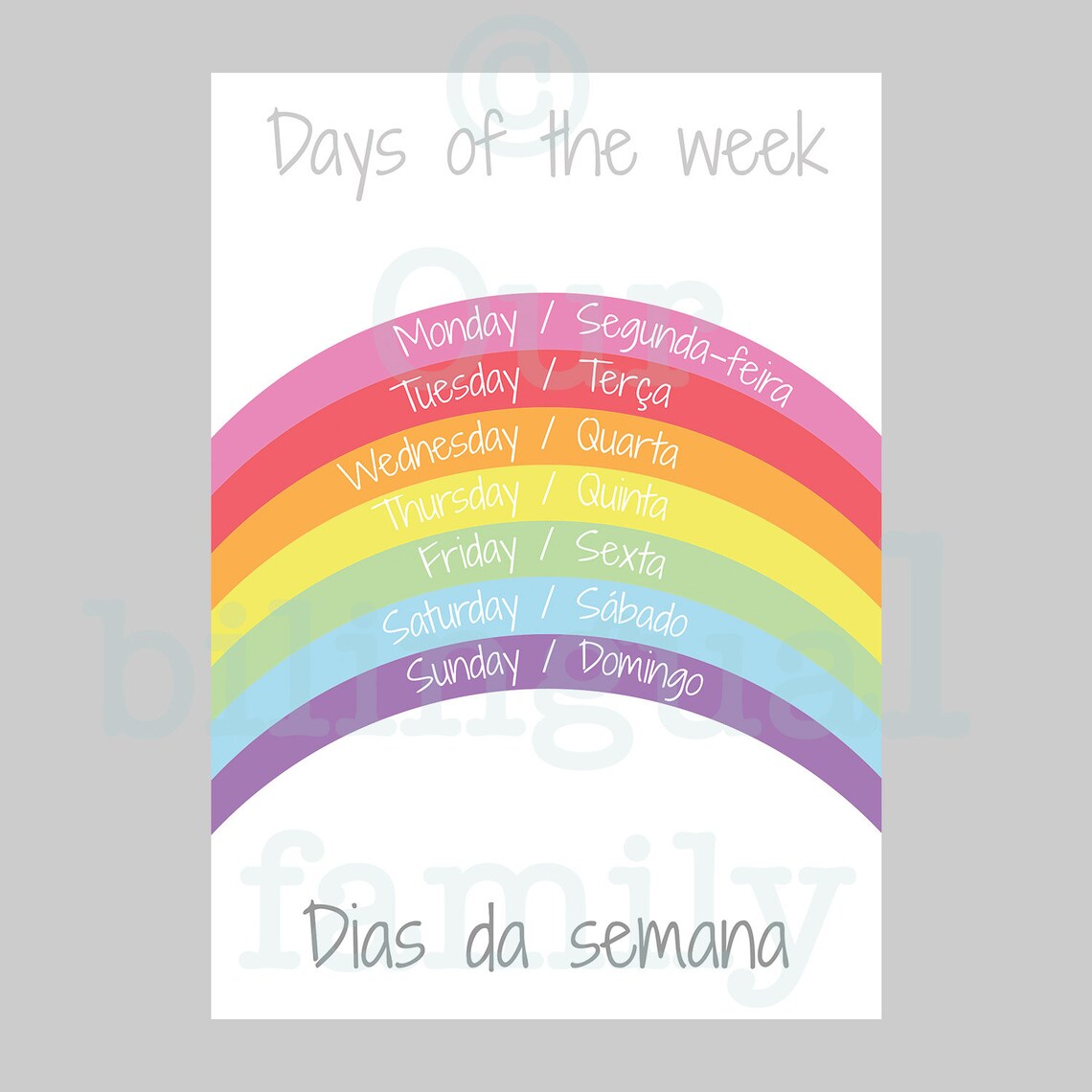 English Portuguese Bilingual "days of the Week" Poster ,nursery Art ...