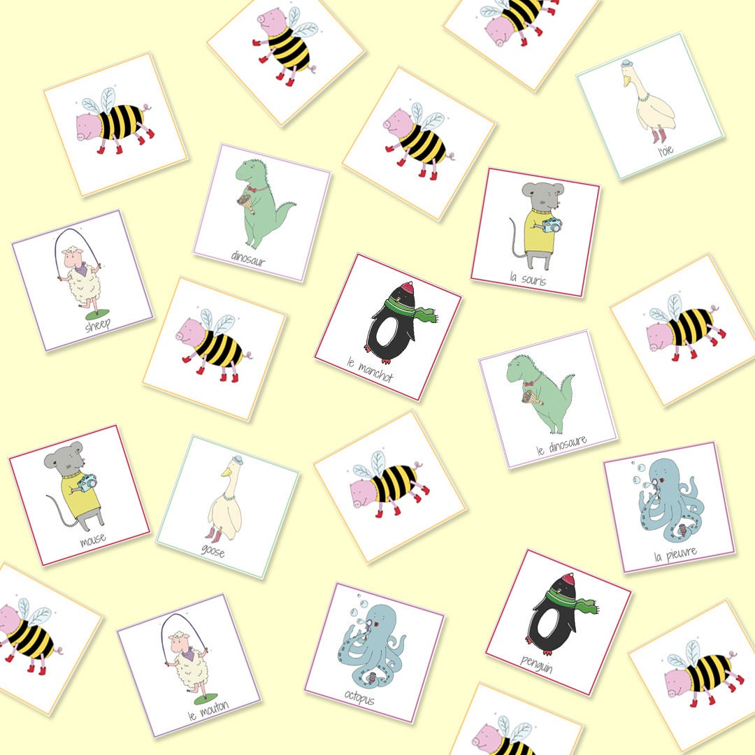 French English Animal Memory Game, Bilingual Learning (digital Download ...