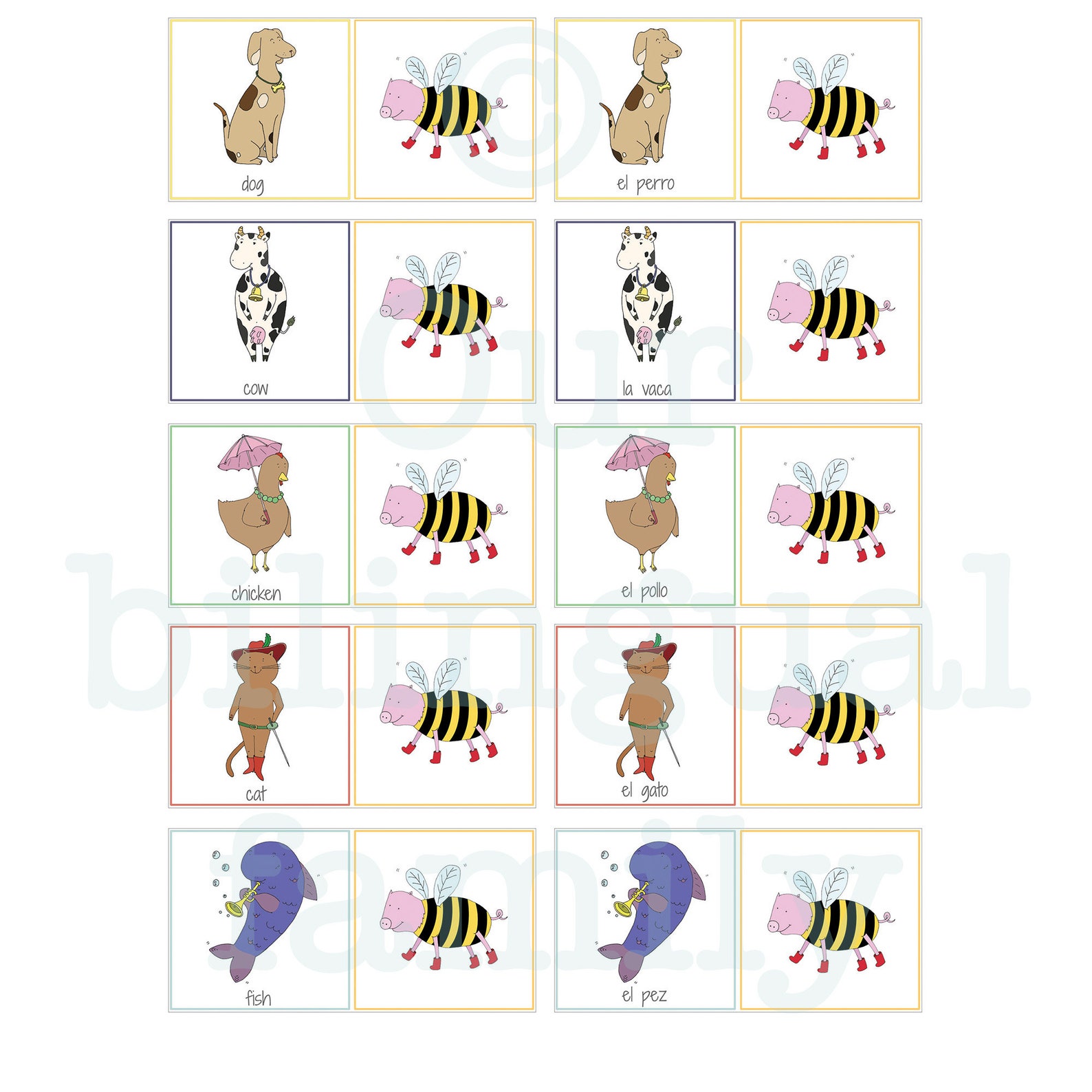 Juego de Memoria Animal Bilingue Español Ingles Animales - Etsy España