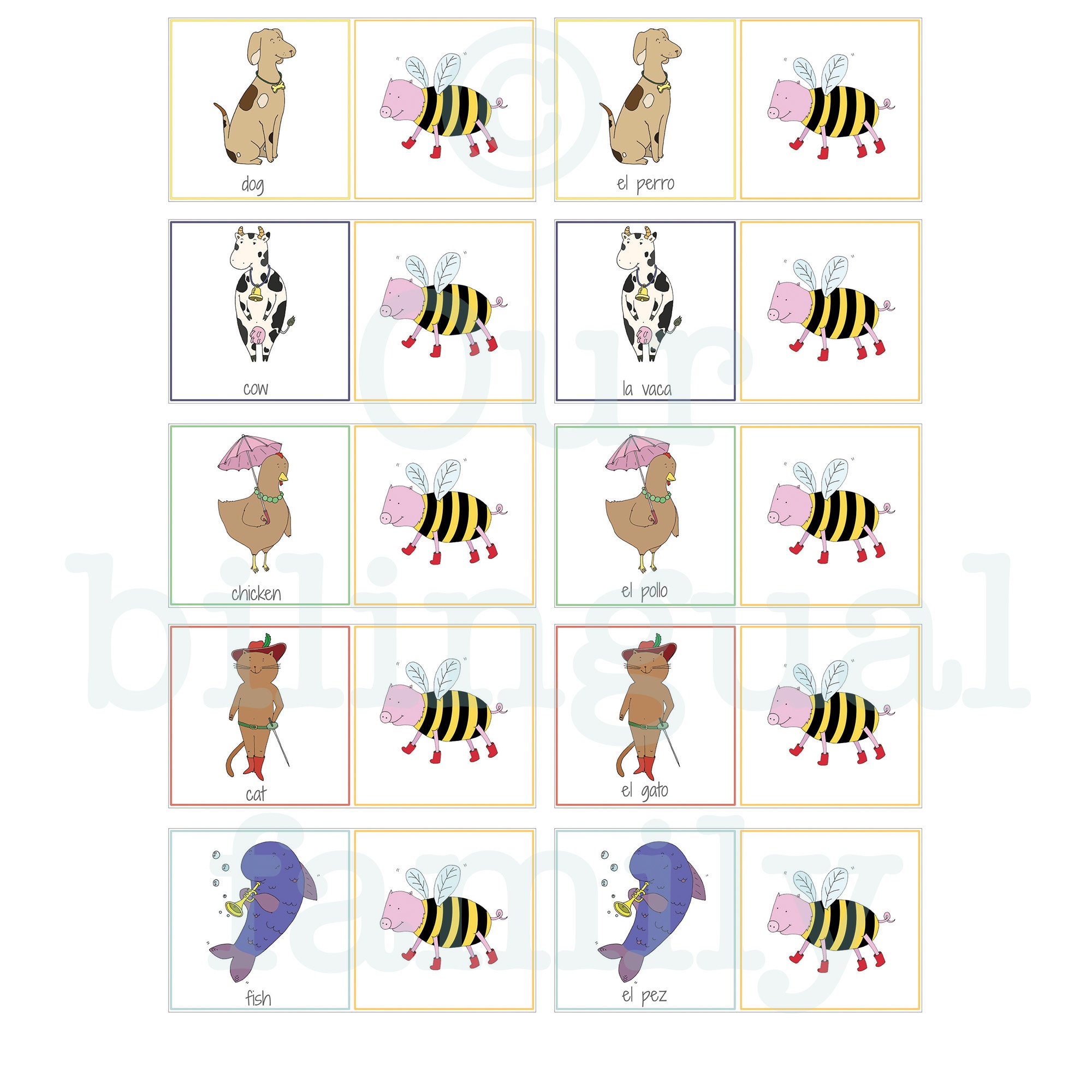 Educational Memory Game For Kids Bilingual Animal Memory Matching Game ...