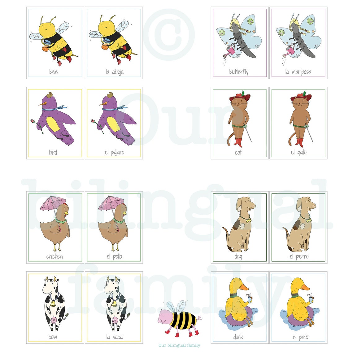 English Spanish Animal Flash Cards, Bilingual Learning Game (digital ...