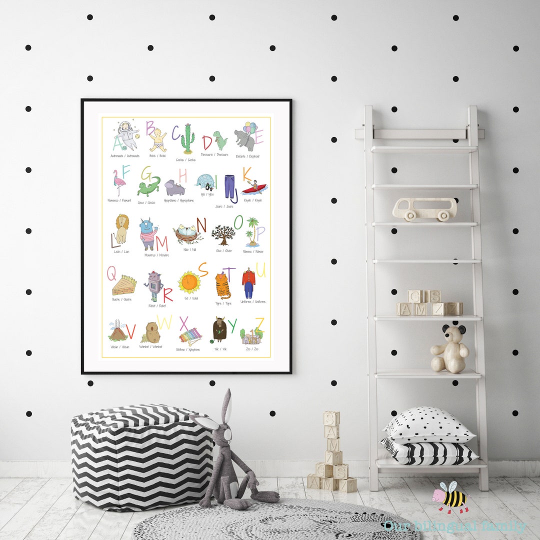 Spanish French Bilingual Alphabet Poster, Nursery Art, Digital Download ...