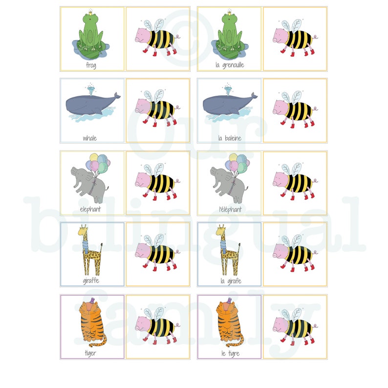 English French Bilingual Animal Memory Game Animals - Etsy