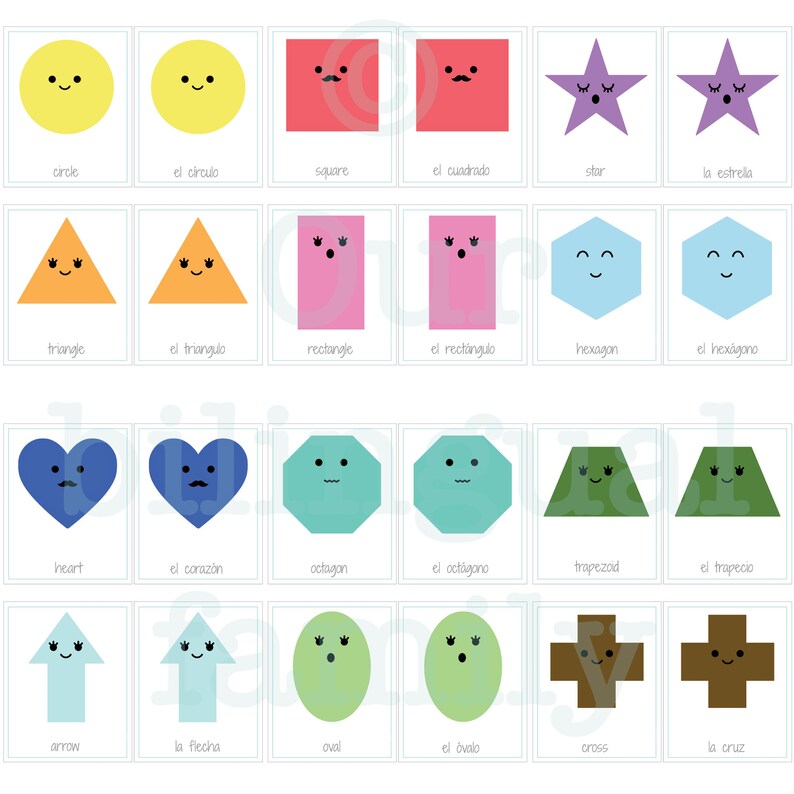 English Spanish Bilingual Shapes Flash Cards, Printable Games ...