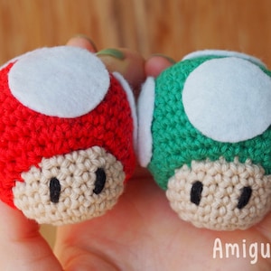 Crocheted Nintendo Super Mario Mushroom 100% Cotton, Mini Amigurumi ...