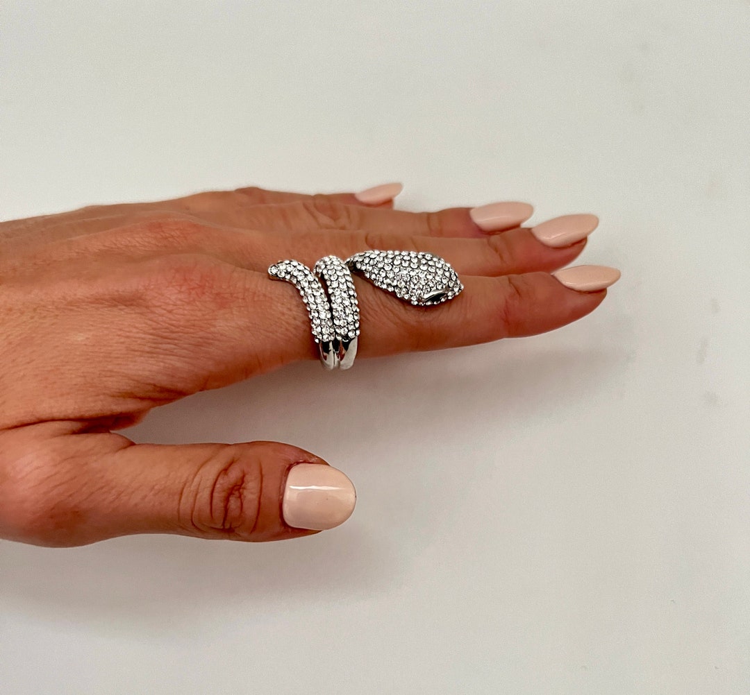 Silver Plated Snake Ring With Rhinestones, Snake Ring With Rhinestones ...