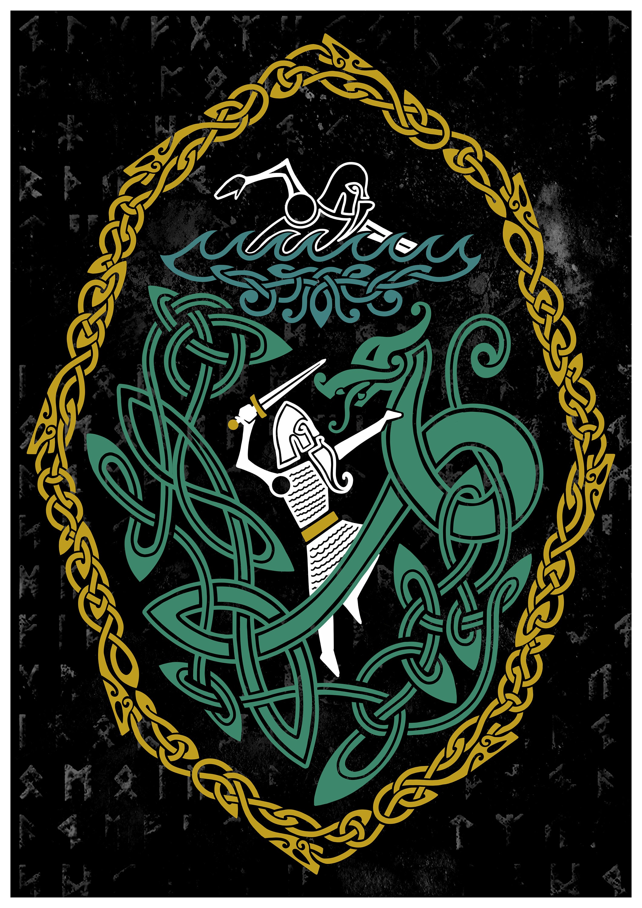 Beowulf Vs Breca Traditional Knotwork Art | Etsy