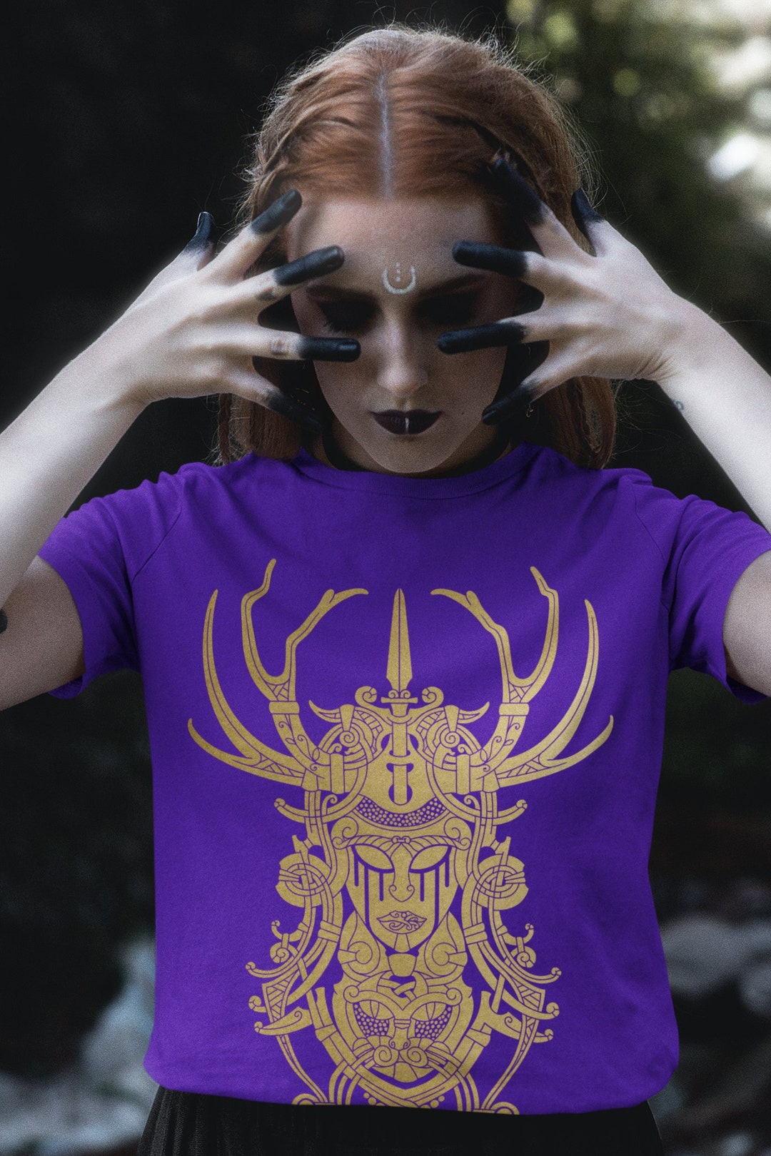 Purple Norse Mythology Tee - Freya’s Gold God Mask - Etsy