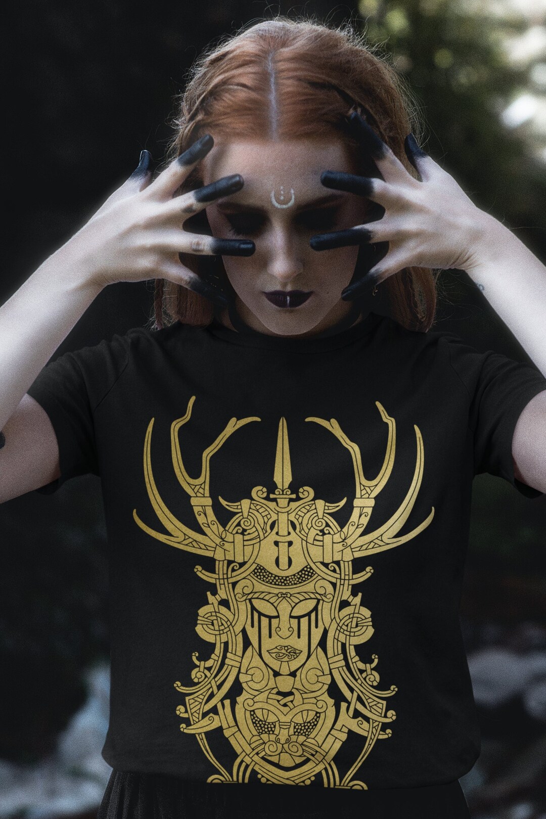 Black Norse Mythology Tee - Freya’s Gold God Mask - Etsy