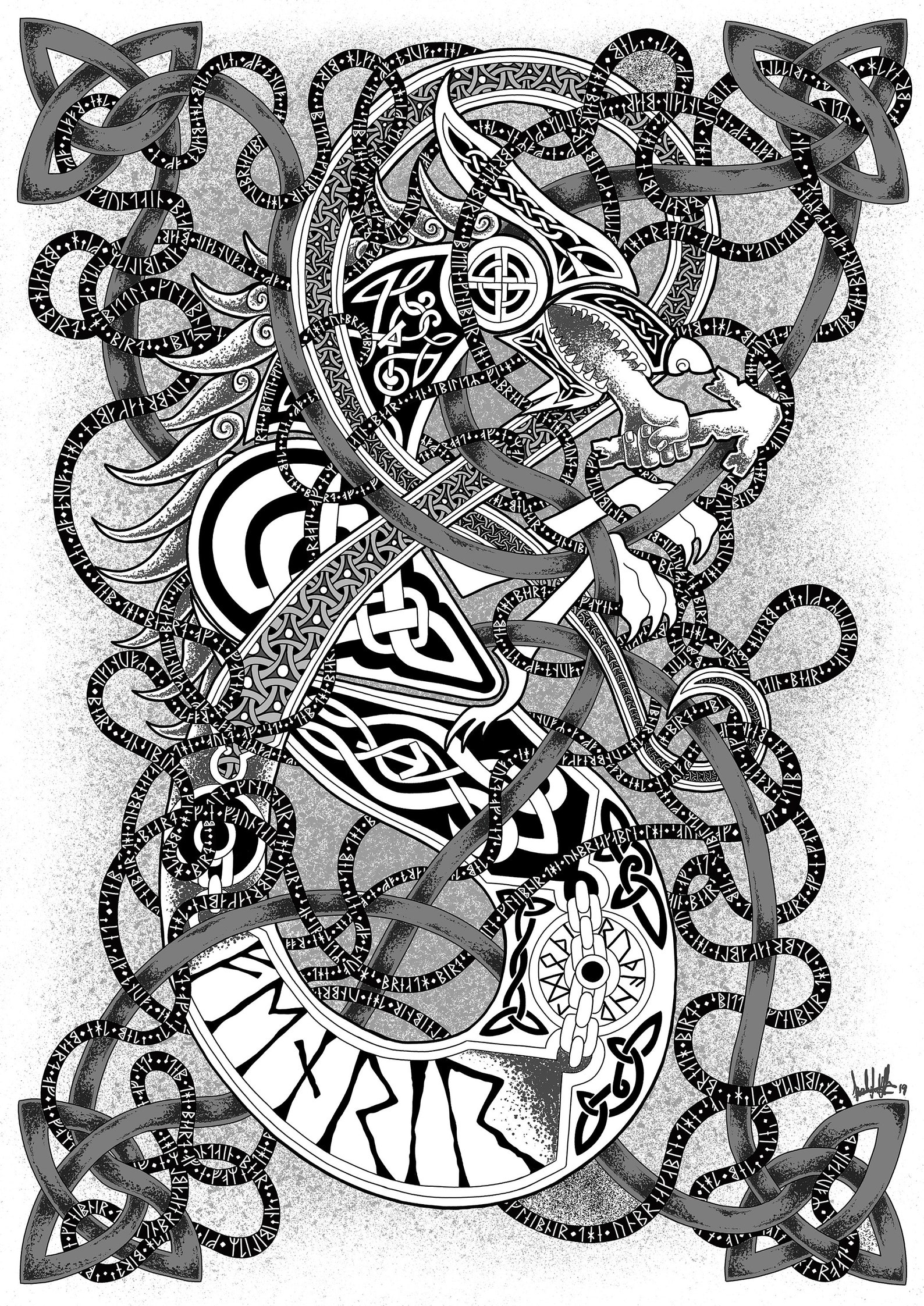 Fenrir the Famed Wolf Traditional Norse Knot-work Art - Etsy