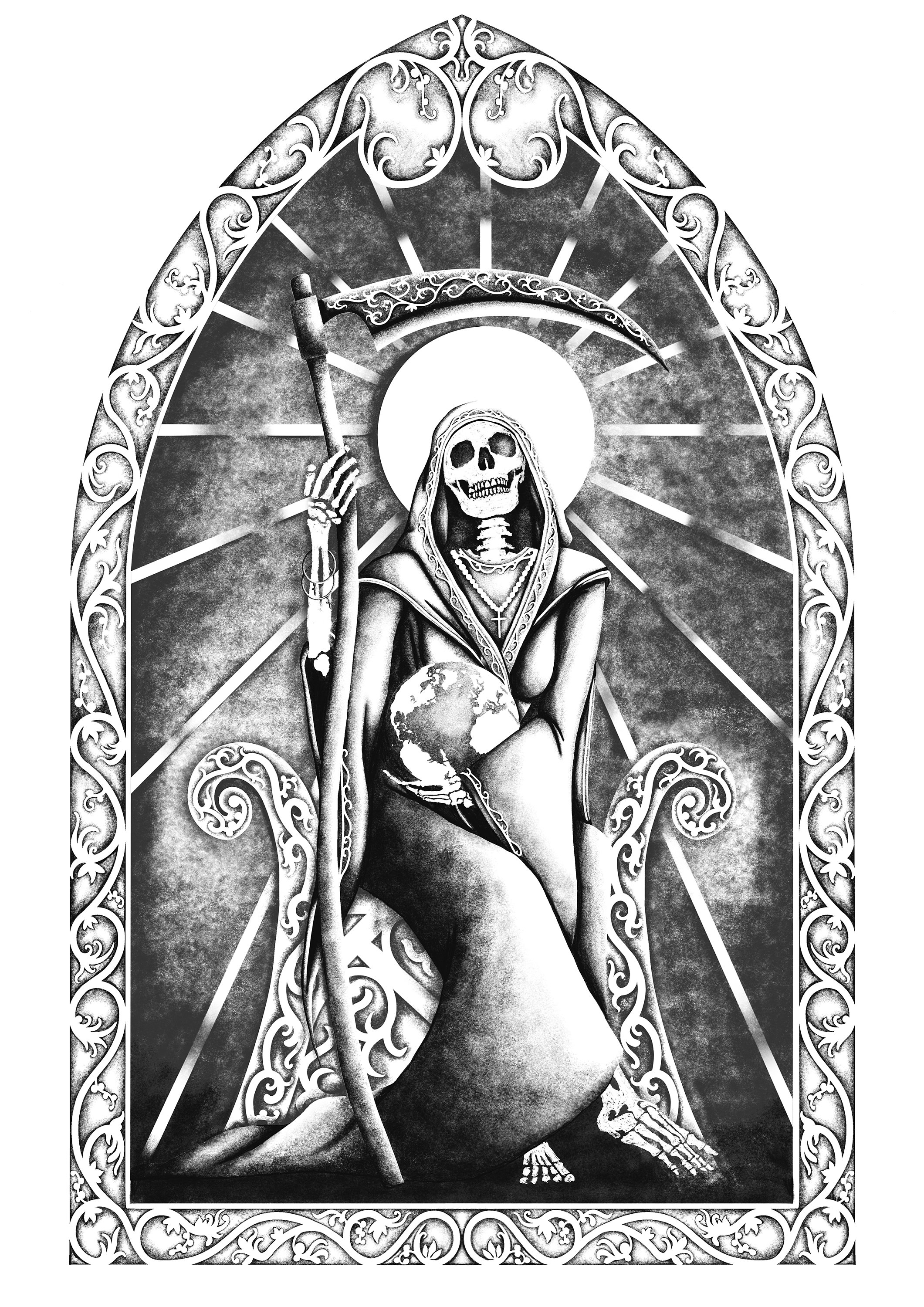 Santa Muerte Christian Art Pencil Drawing Print | Etsy
