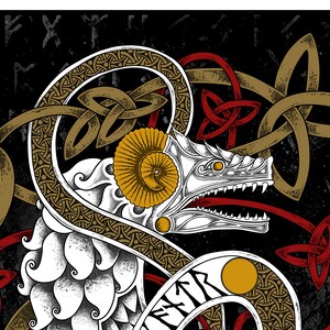 Jormungandr The Midgard Serpent Coloured Traditional Norse | Etsy