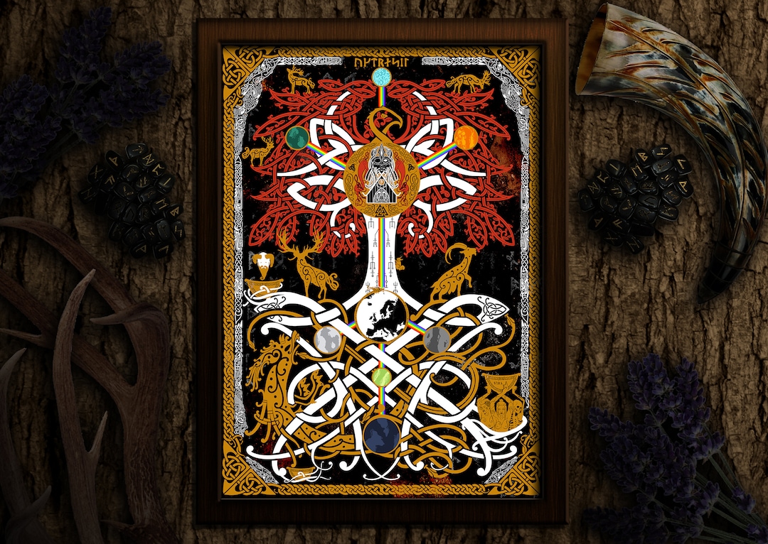 Yggdrasil and Creatures - Traditional Knotwork Art Coloured - Norse ...