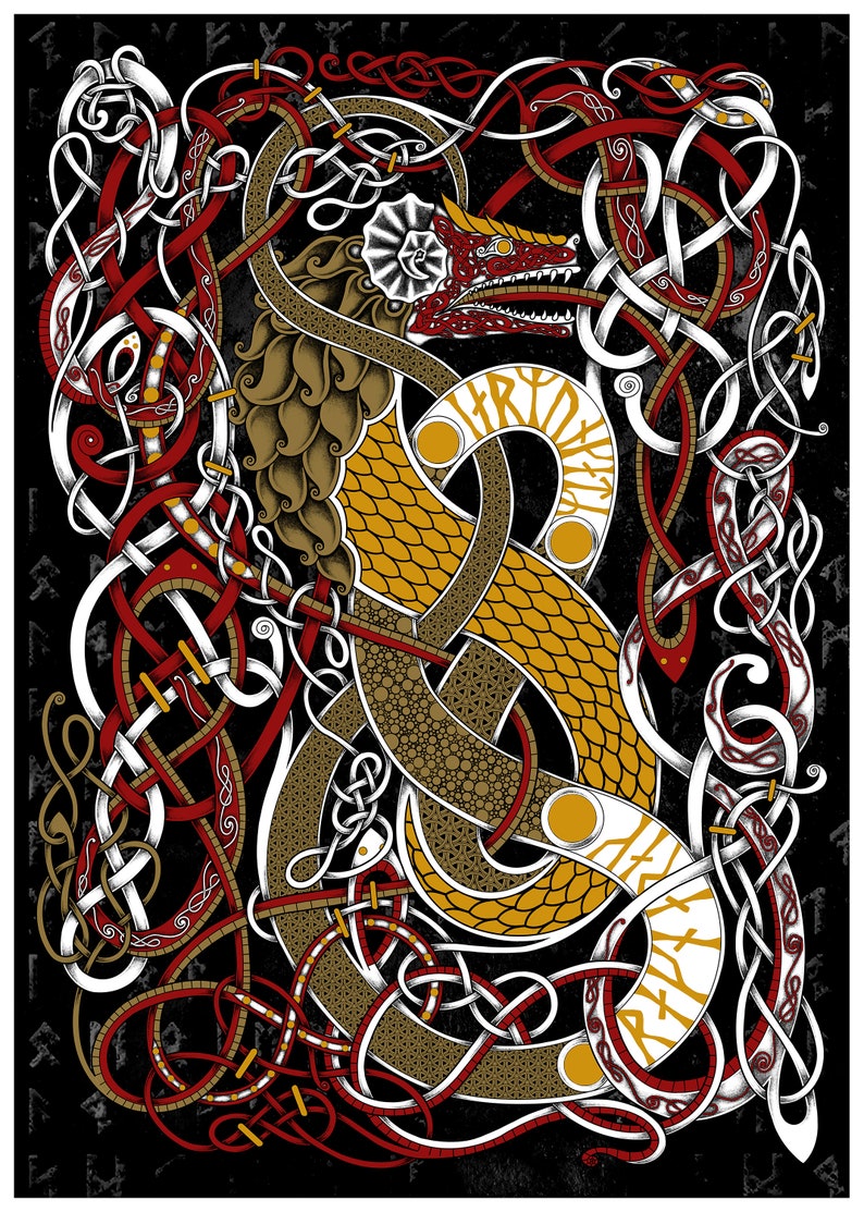 Jormungandr the Midgard Serpent Coloured Traditional Norse | Etsy