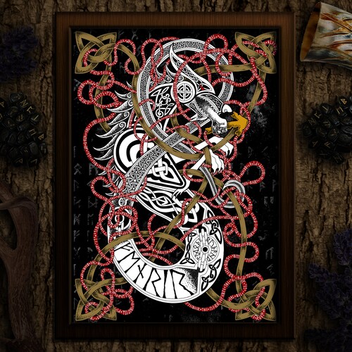 Fenrir the Famed Wolf Traditional Norse Knot-work Art - Etsy