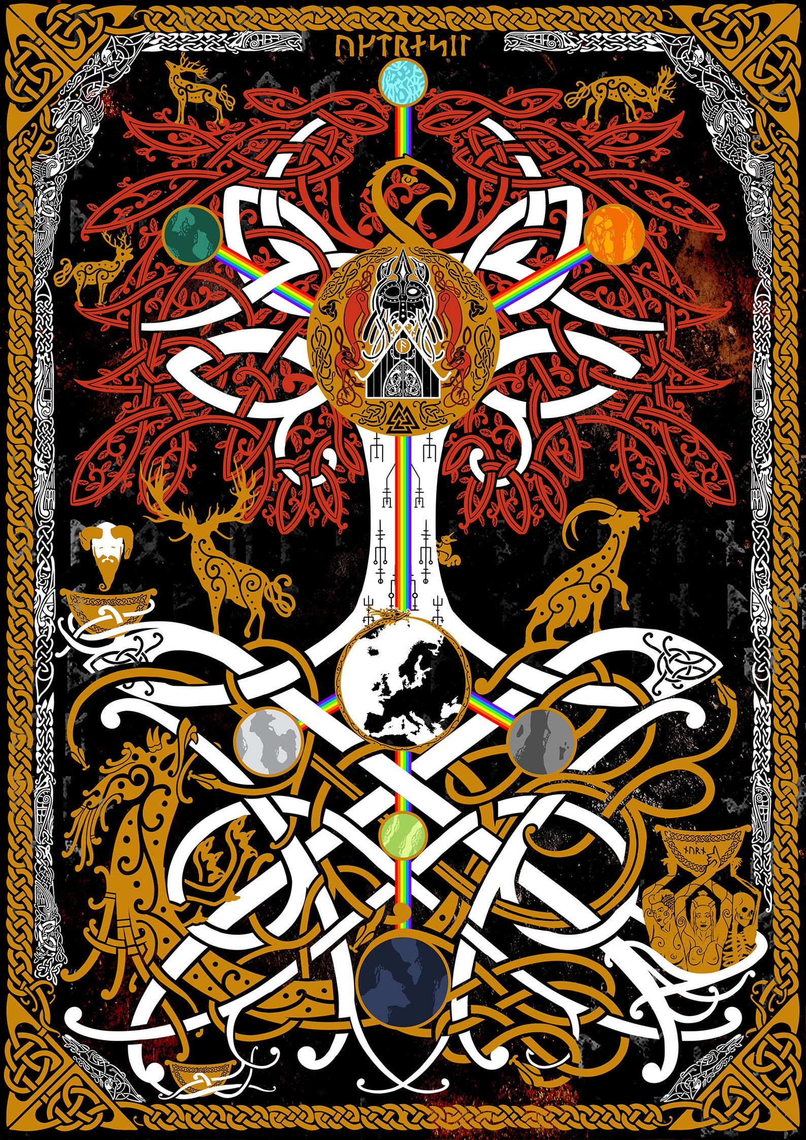 Yggdrasil and Creatures - Traditional Knotwork Art Coloured - Norse ...