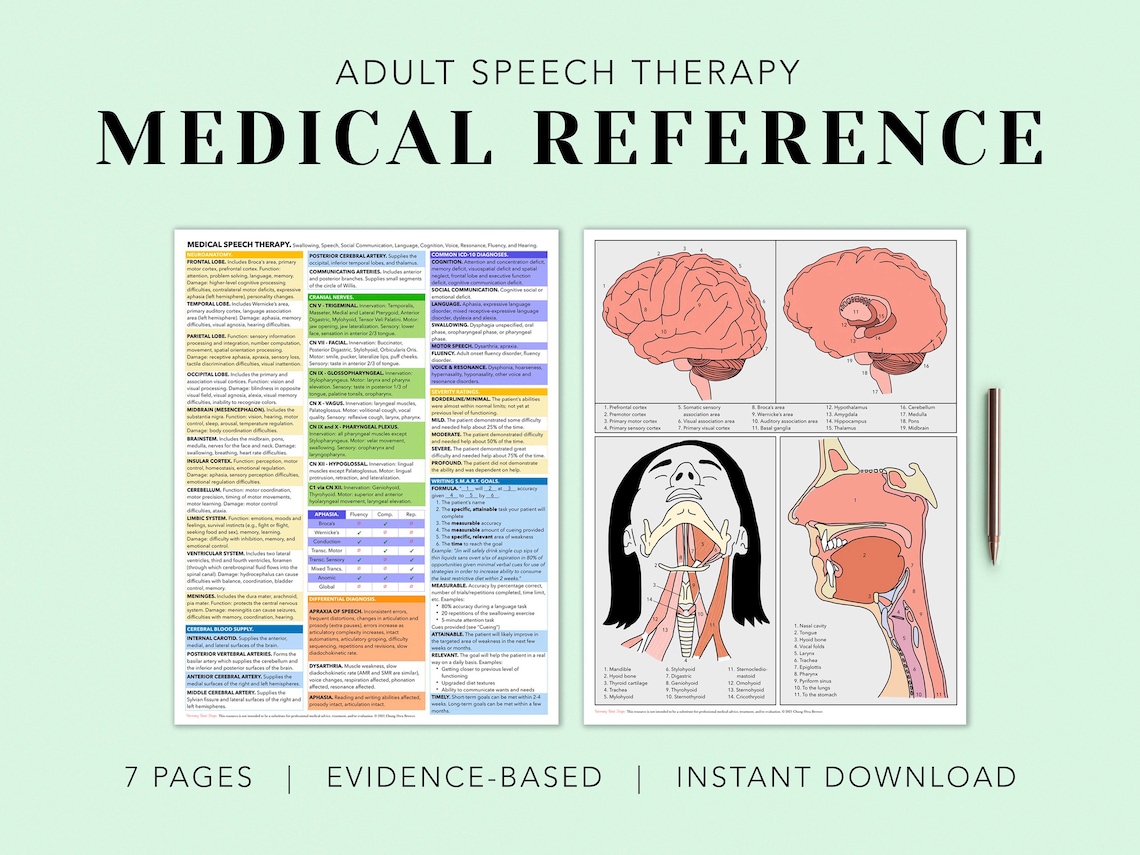 Medical Speech Therapy Reference Chart PDF Adult Speech | Etsy Canada