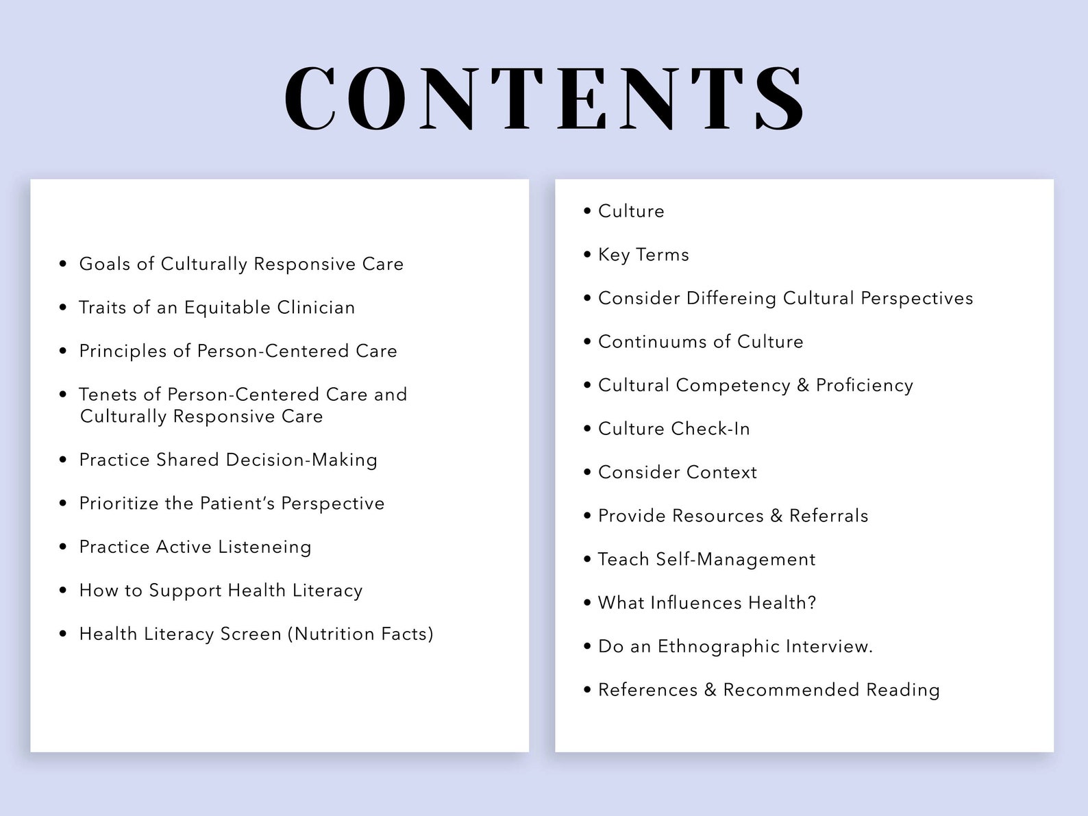 Cultural Competence Reference Chart for Health Care Providers, Person ...